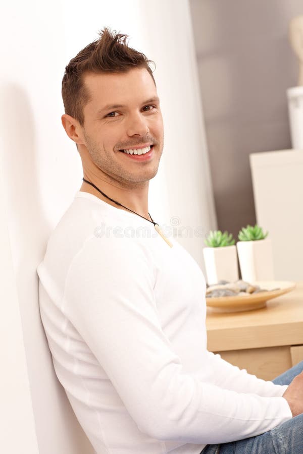 Happy man at home stock image. Image of mood, good, male - 35453435