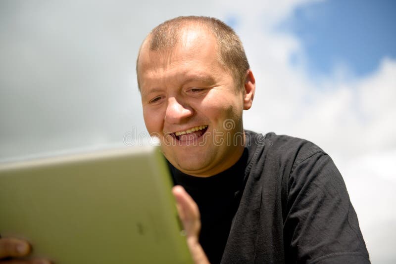 Happy Man with Ipad (tablet Computer) Stock Image - Image of technology ...