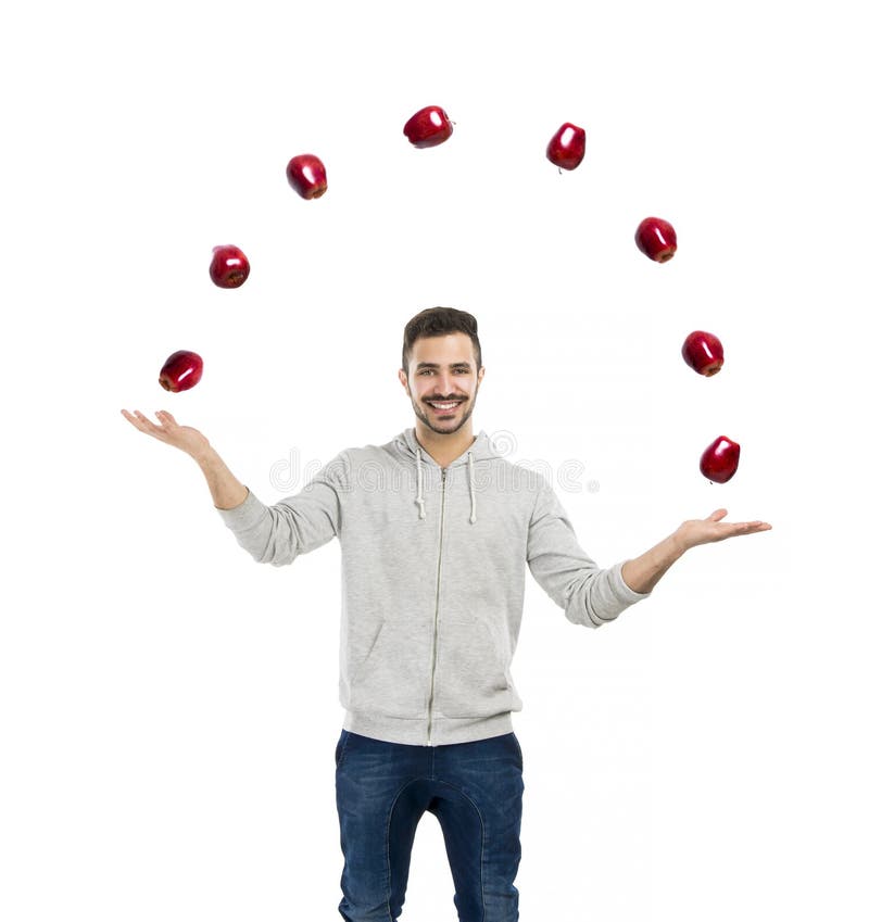 Happy Man Juggling with Apples Stock Photo - Image of diet, arms: 85292470