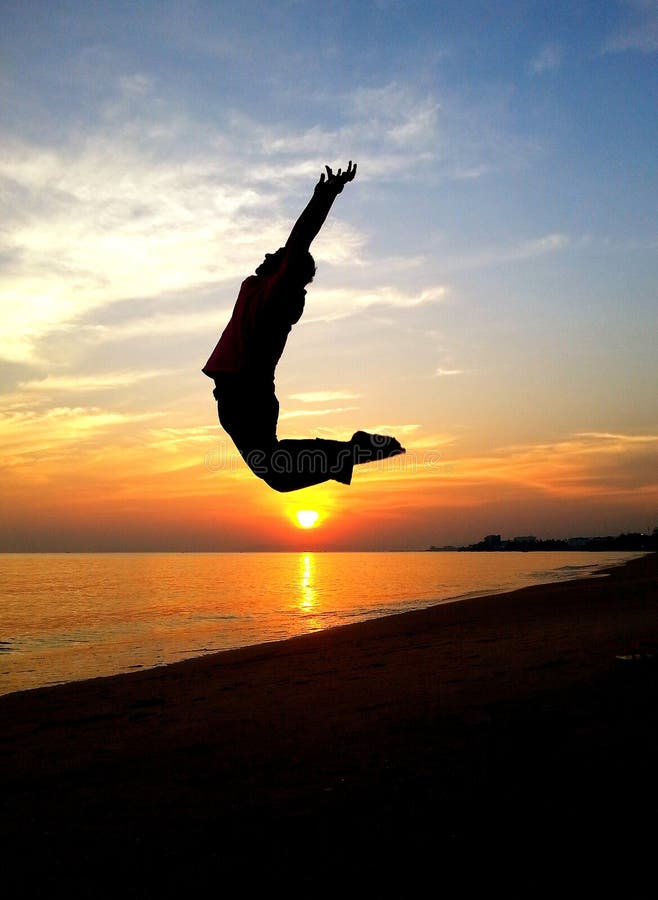 Happy man, jump. stock photo. Image of sunrise, happy - 48547106