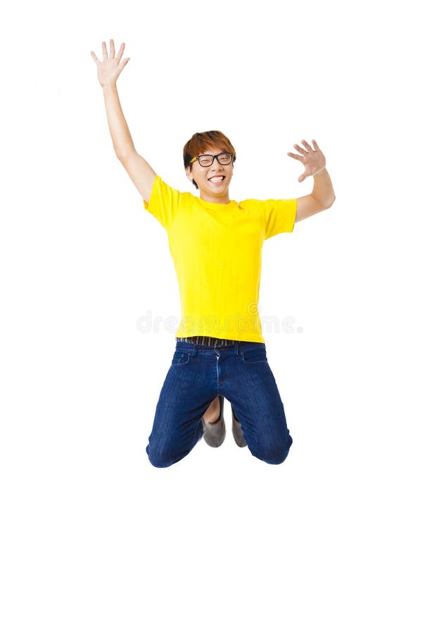 Happy Man Jumping and Isolated on White Stock Photo - Image of ...