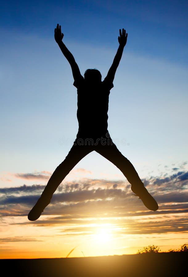 Happy Man Jumping at Sunset Stock Image - Image of hands, rural: 59733811