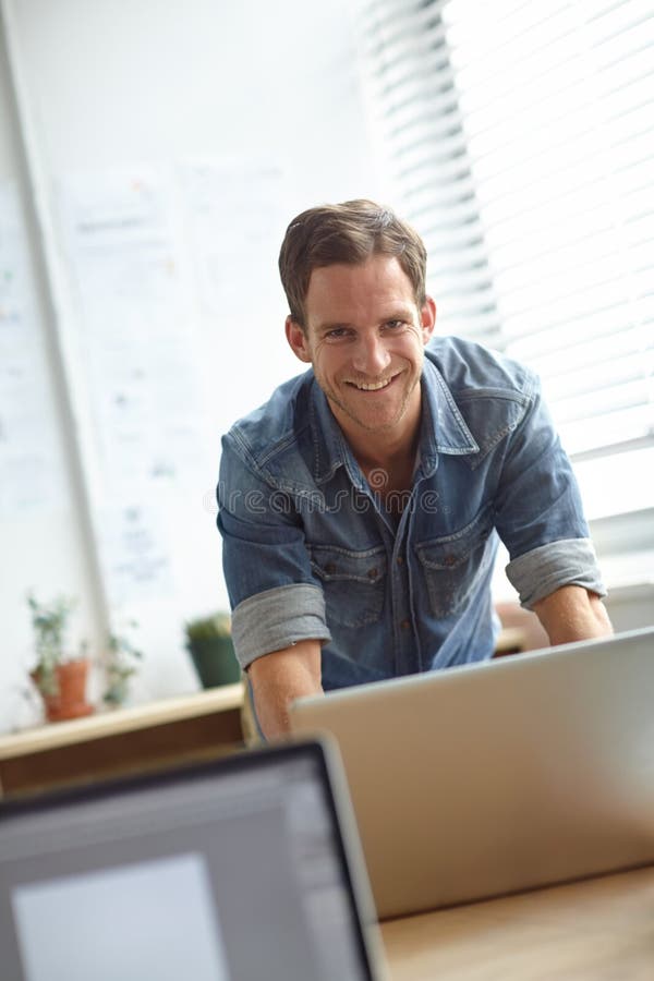 Happy Man, Laptop or Portrait in Office for Research, Tech Support or ...