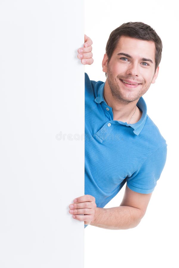 Happy Guy Look Out From Blank Billboard Stock Image - Image of copy ...