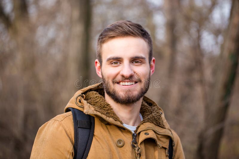 Happy Man Looking at Camera Outdoors Stock Image - Image of caucasian ...
