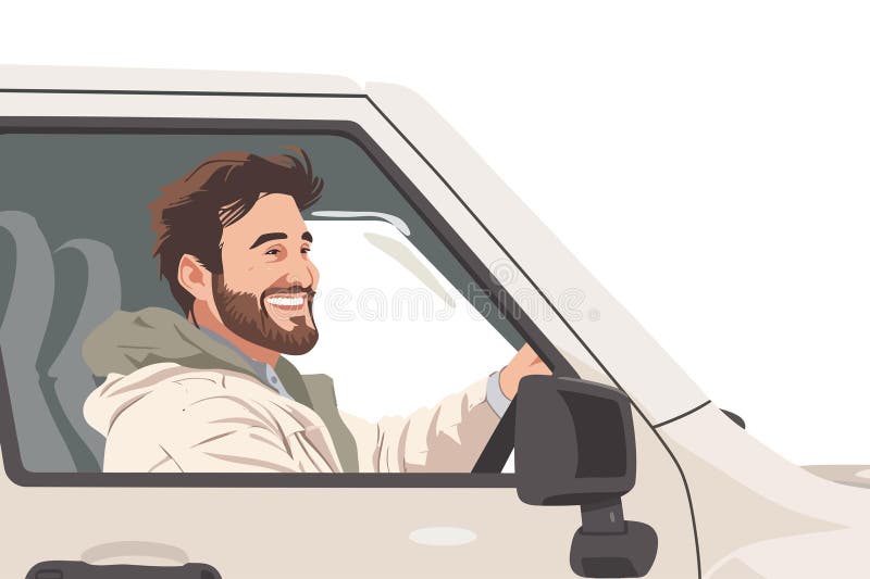 Happy Man Looking from Car Window Isolated Vector Style Stock ...