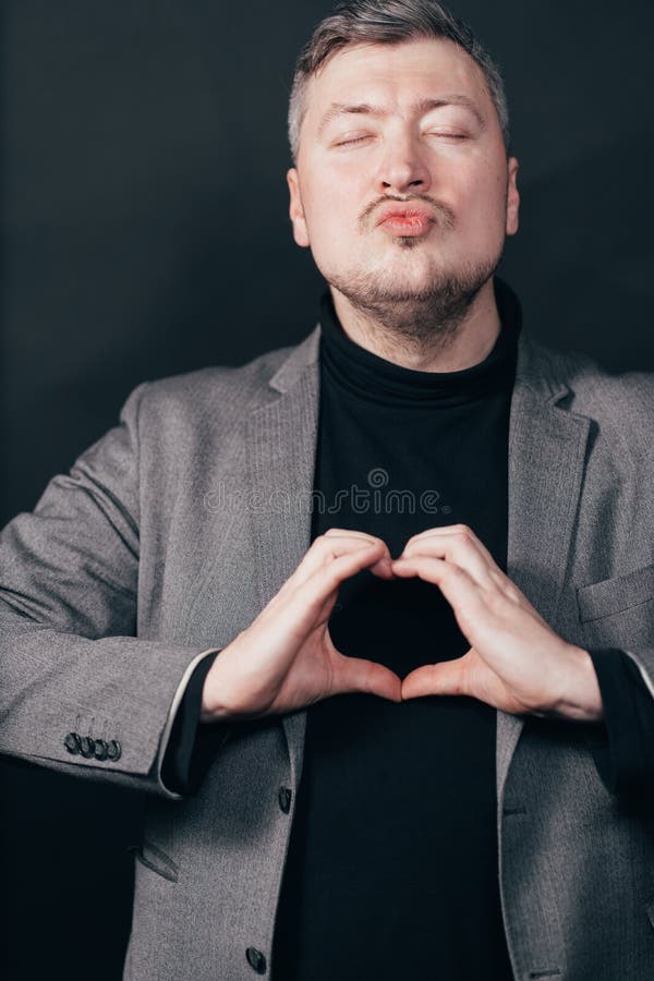 Happy Man Making Heart Gesture Stock Image - Image of romantic ...