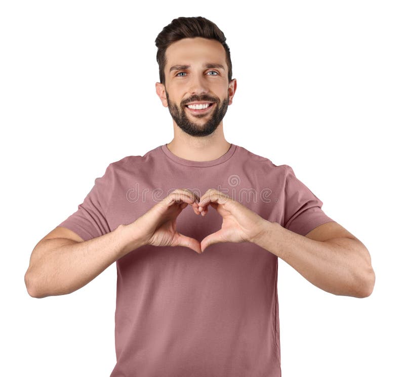Happy Man Making Heart with Hands on White Background Stock Photo ... Happy Man Making Heart with Hands on White Background Stock Photo ...