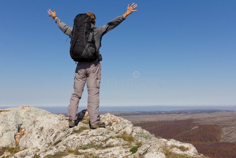 Happy man on a mount top stock photo. Image of hike, landscape - 28138102