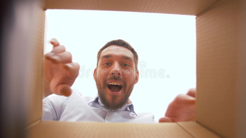 Happy Man Opening Parcel Box Stock Video - Video of lifestyle, delivery ...