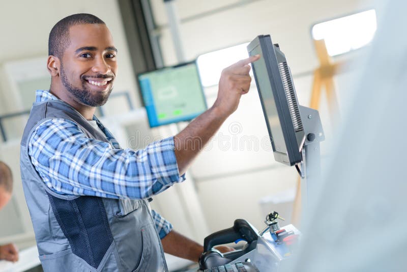 Happy Man Operating Machine Stock Image - Image of time, press: 262701053