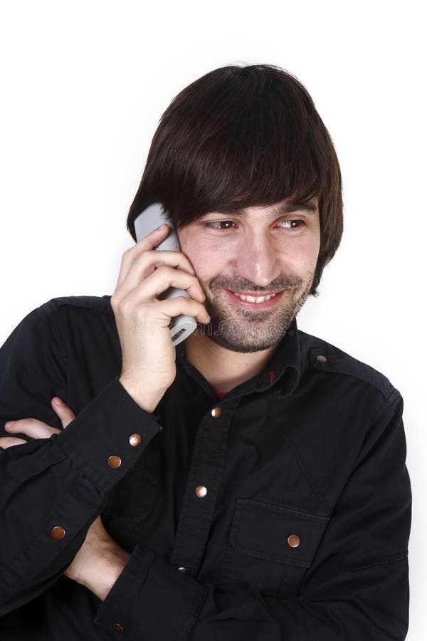 Happy man with phone stock image. Image of customer, office - 18971309