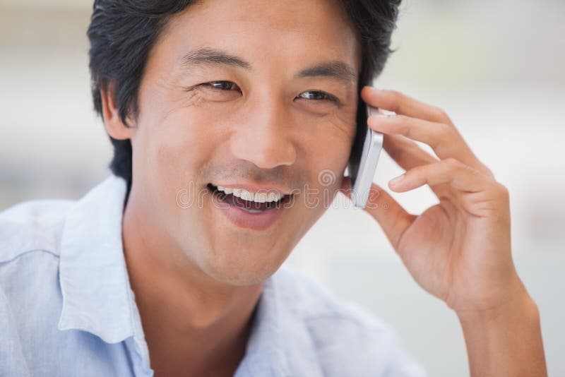 Happy man on a phone call stock image. Image of dark - 39429731