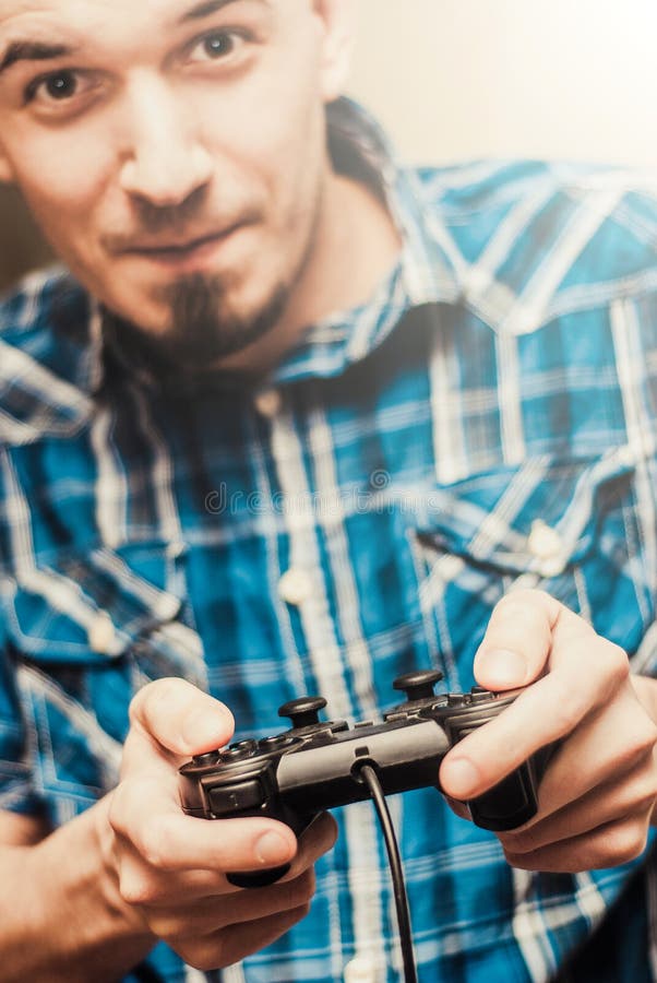Man Playing on the Joystick in a Game Console. Close Up Stock Image ...