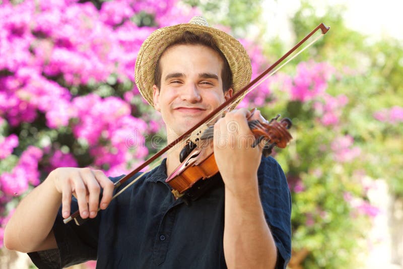 Happy Man Playing Violin Outside Stock Photo - Image of melody ...