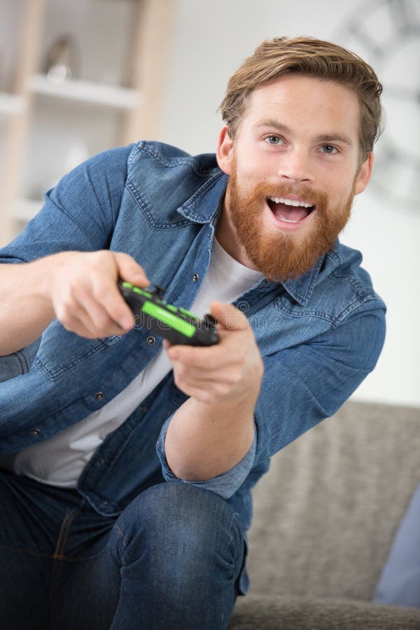 Happy Man Plays Video Games Stock Image - Image of gamer, excited ...