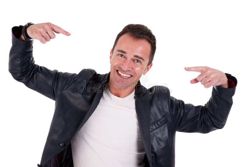 Happy man pointing stock image. Image of model, point - 19279835