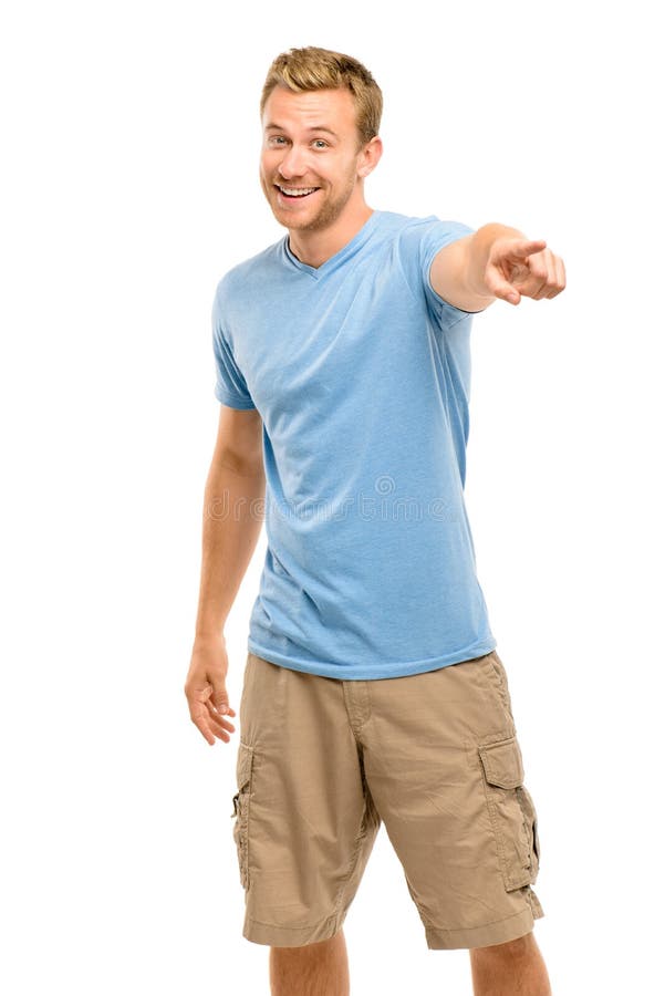 Happy Man Pointing - Portrait on White Background Stock Image - Image ...