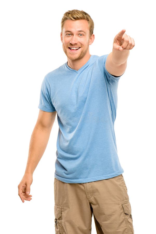 Happy Man Pointing - Portrait on White Background Stock Image - Image ...