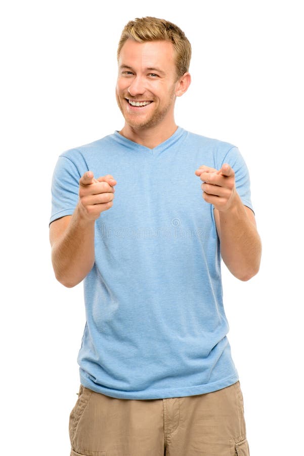 Happy Man Pointing - Portrait on White Background Stock Image - Image ...