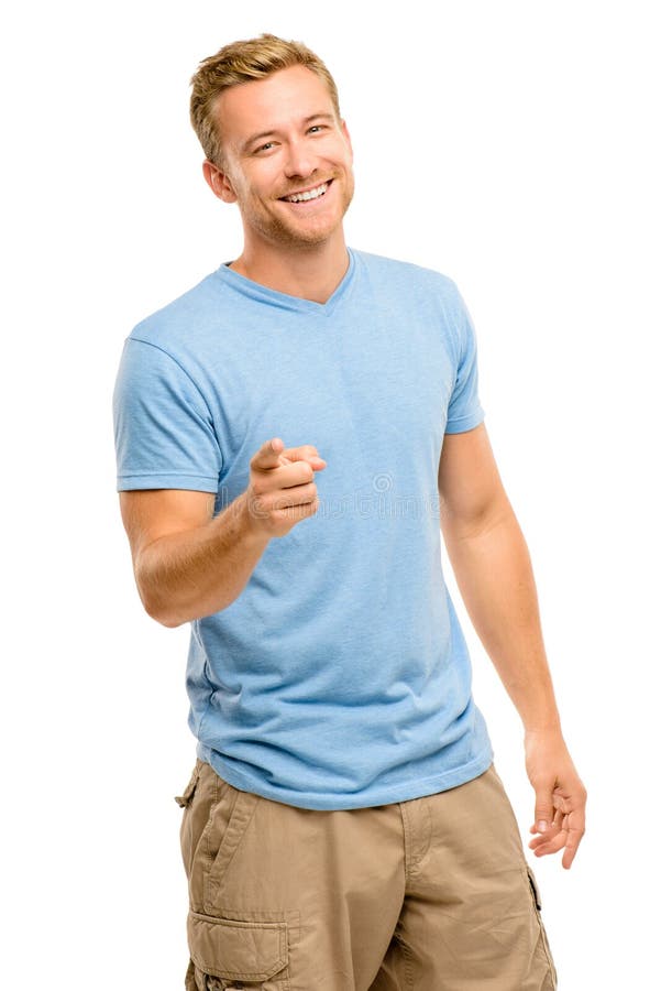 Happy Man Pointing - Portrait on White Background Stock Image - Image ...