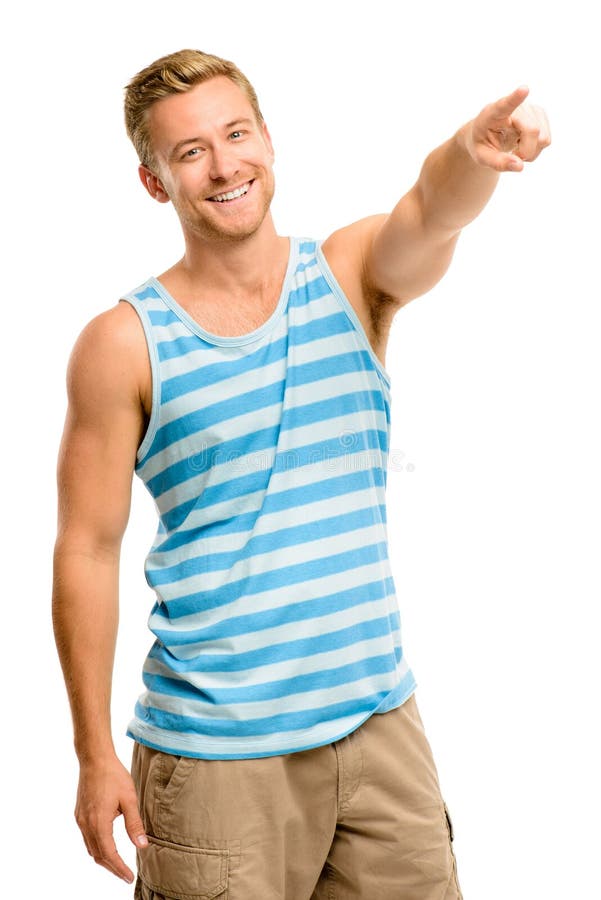 Happy Man Pointing - Portrait on White Background Stock Photo - Image ...
