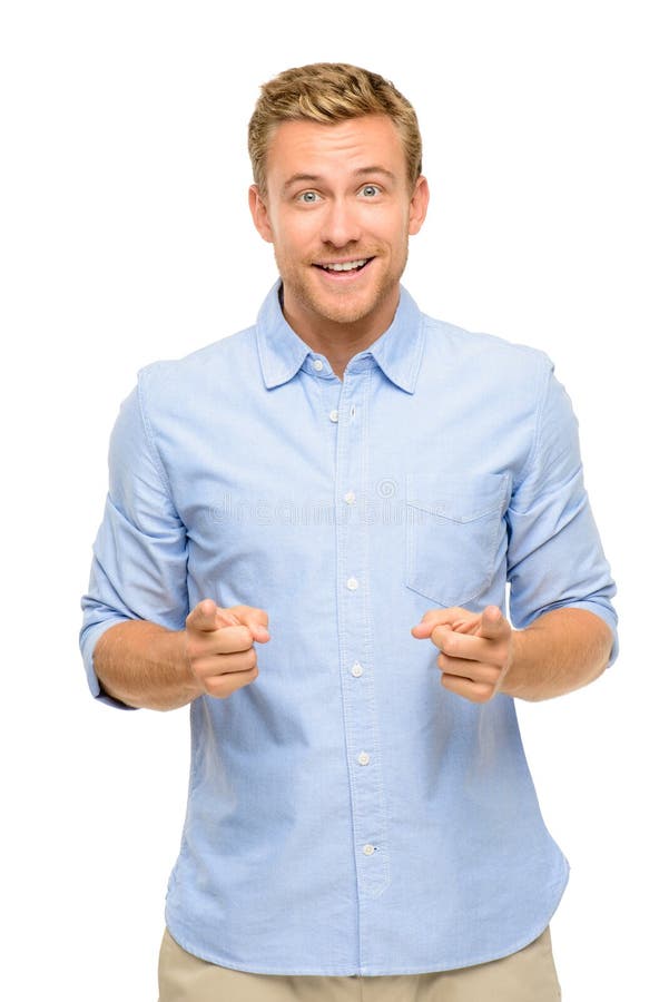 Happy Man Pointing - Portrait on White Background Stock Image - Image ...