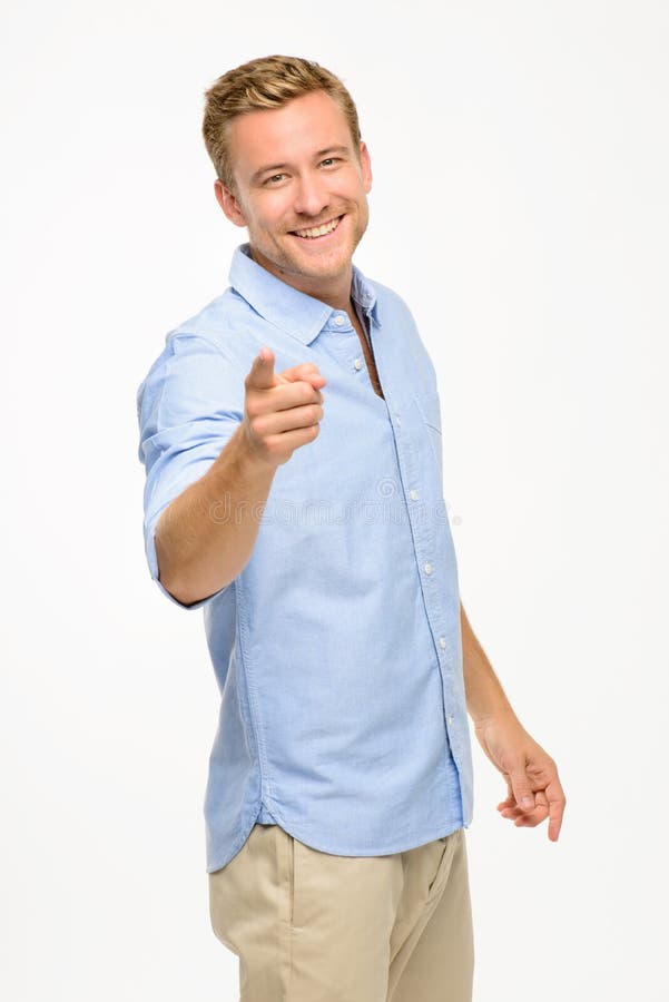 Happy Man Pointing - Portrait on White Background Stock Image - Image ...