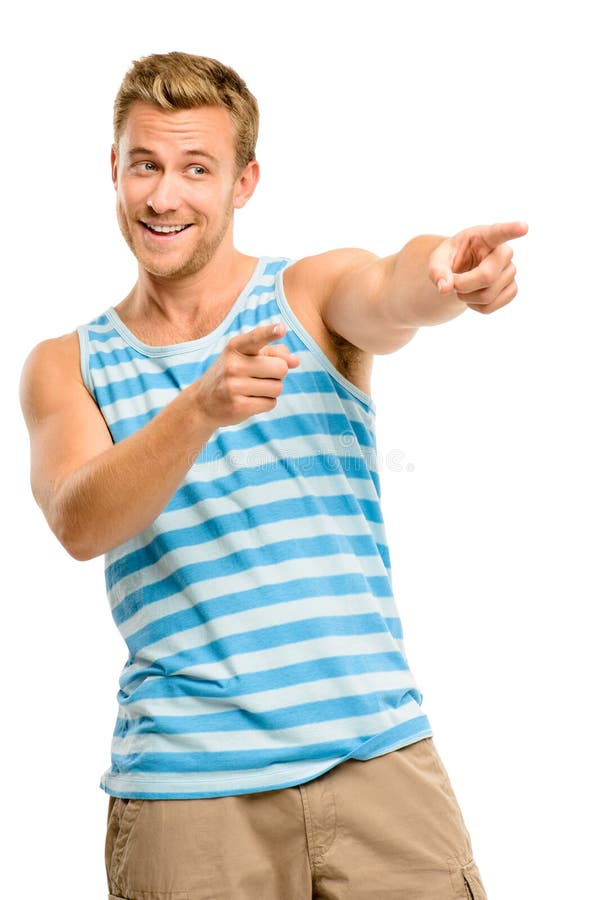 Happy Man Pointing - Portrait on White Background Stock Photo - Image ...