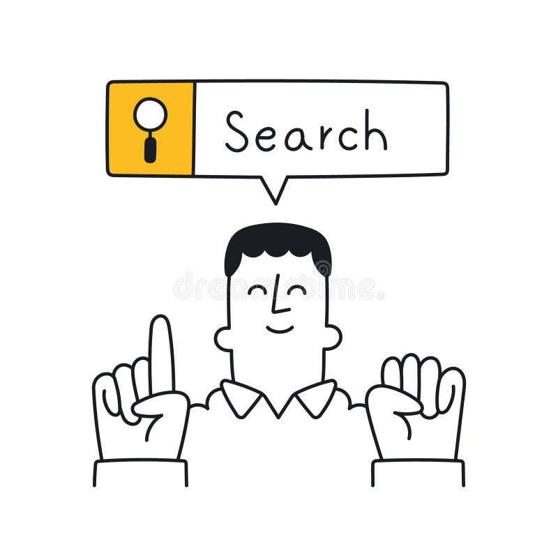 Happy Man Pointing To Search Bar. Outline, Linear, Thin Line, Doodle ...