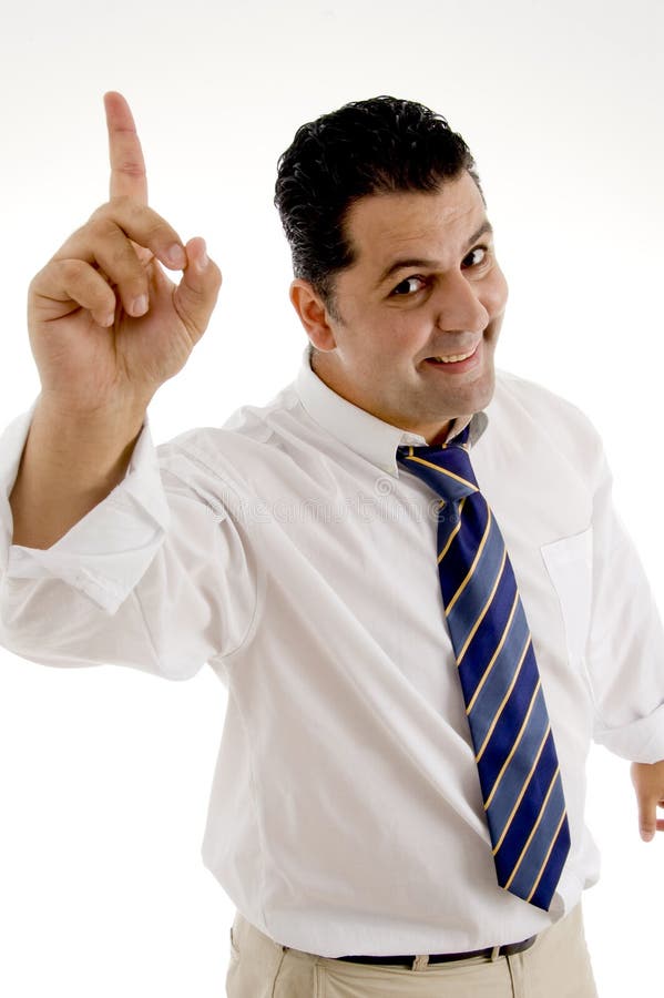 Happy man pointing upwards stock photo. Image of attractive - 7366830