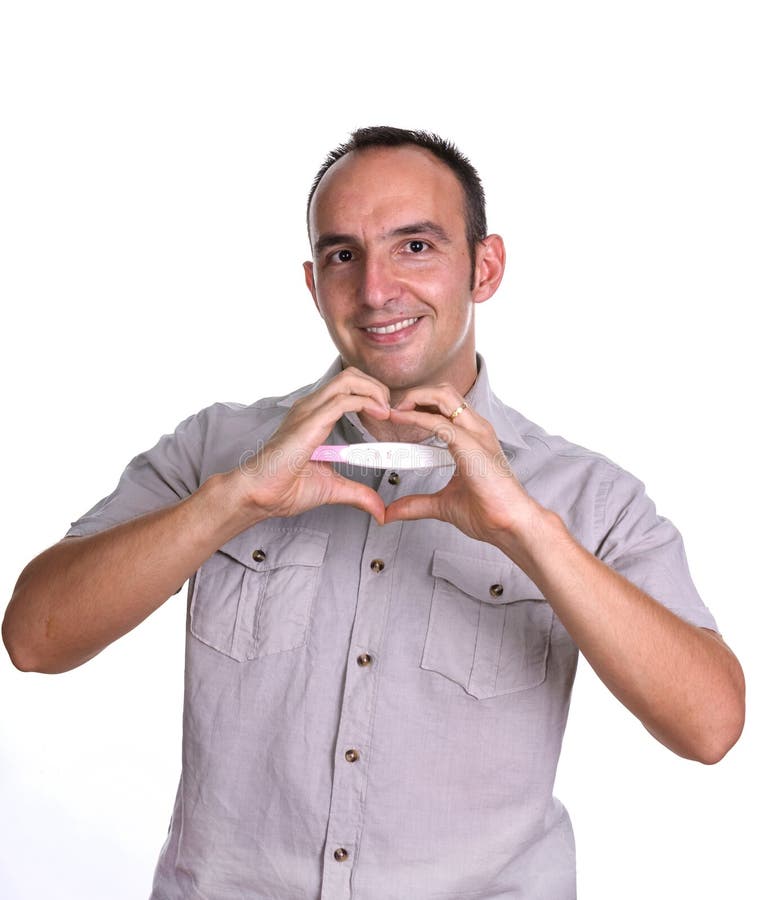 Happy Man with Pregnancy Test Stock Photo - Image of parent, prenatal ...