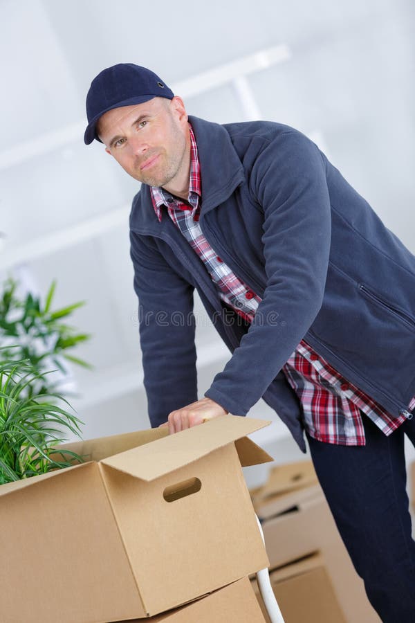 Man Looking at Boxes at Top Stock Image - Image of logistic, depot ...