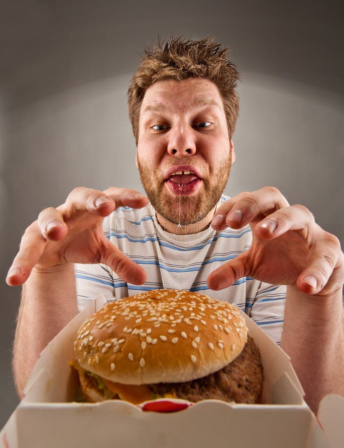 Happy Man Preparing To Eat Burger Stock Image - Image of junk, hands ...