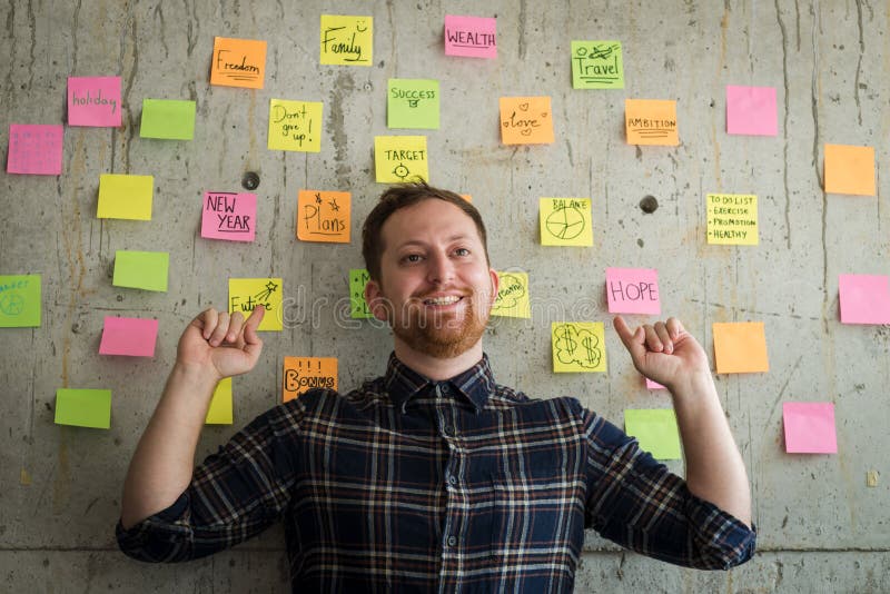 Happy Man Present His Sticky Notes Chart Stock Image - Image of note ...