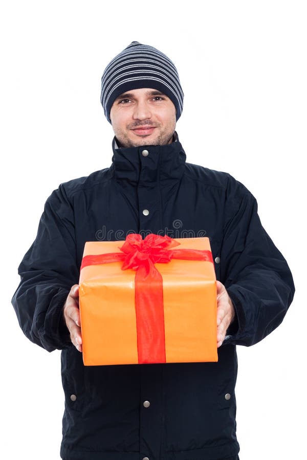 Happy man with big present stock photo. Image of gifts - 30970864