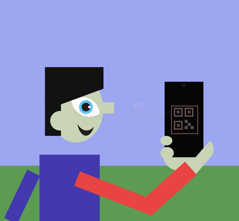 Happy Man with Qr Code Illustration Stock Vector - Illustration of code ...