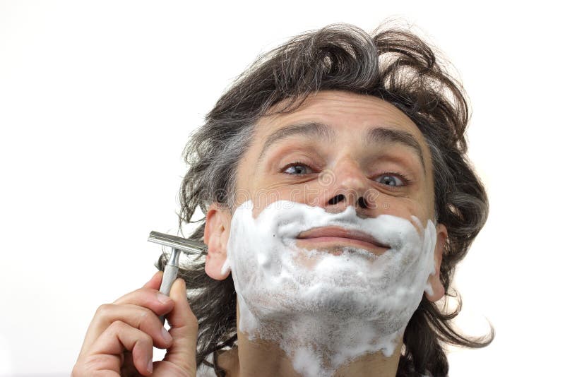 Happy man with razor stock photo. Image of human, retro - 30324232