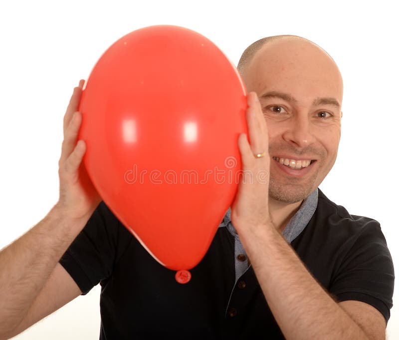 Happy man with red balloon stock image. Image of enjoyment - 38352845