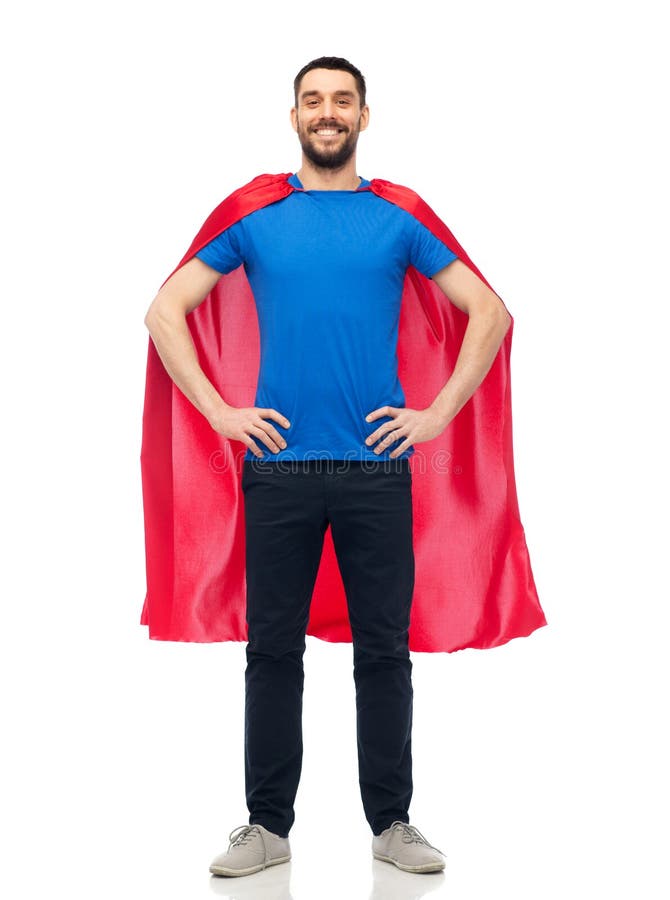 Happy Man in Red Superhero Cape Stock Image - Image of happy, hispanic ...
