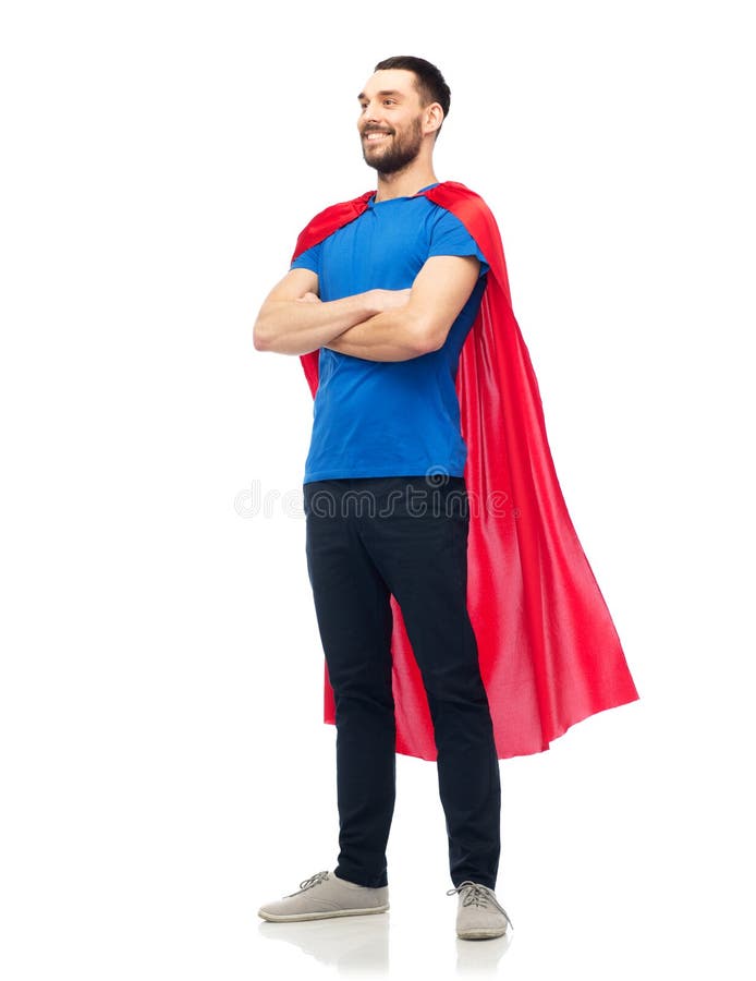 Man in red superhero cape stock image. Image of costume - 85703173