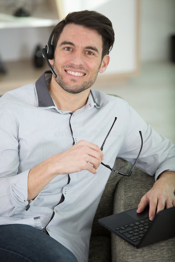 Happy Man Relaxing at Home on Sofa Stock Image - Image of chinese ...