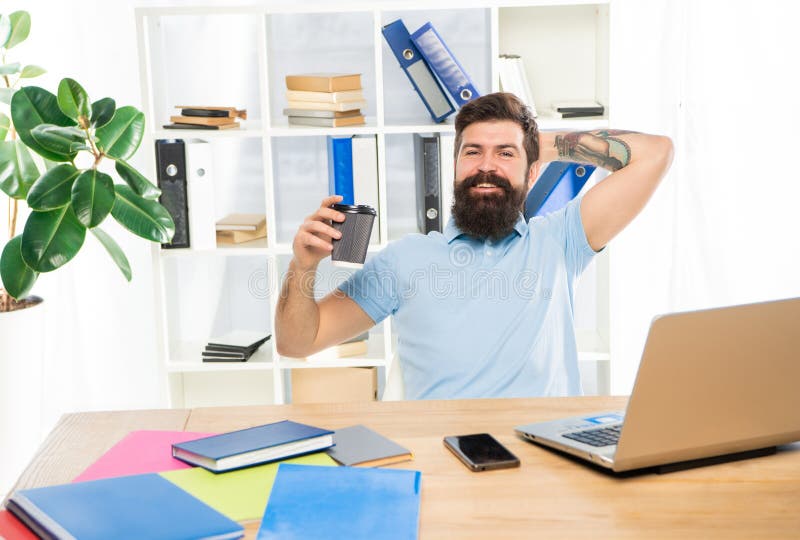 Happy Man Relaxing in Office during Coffee Break, Relaxation Stock ...