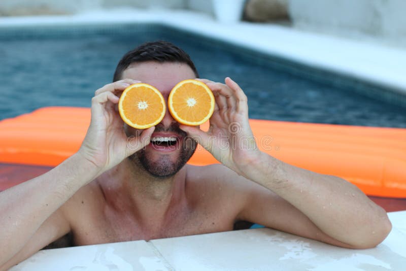 Happy Man Relaxing in Swimming Pool Stock Image - Image of resting ...