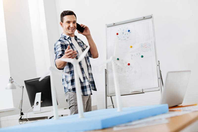 Happy Man Reporting on the Phone about Work Done Stock Image - Image of ...