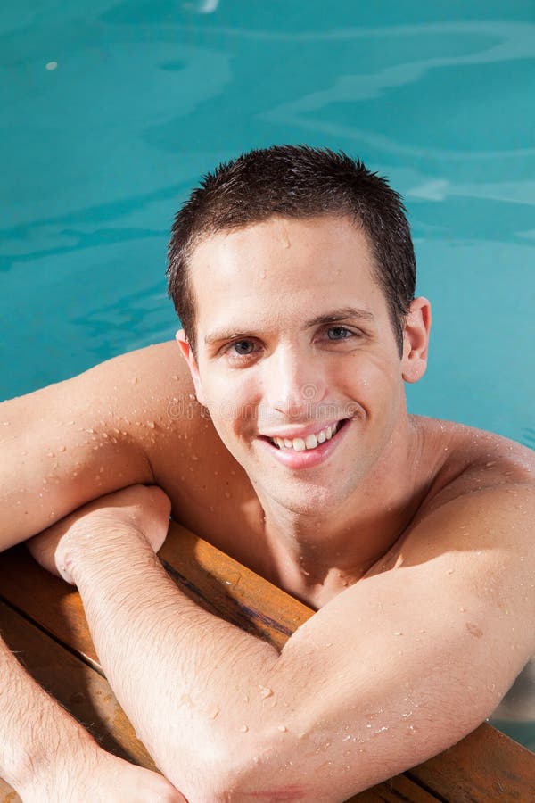 Happy Man Rest in the Edge of the Pool Stock Image - Image of person ...