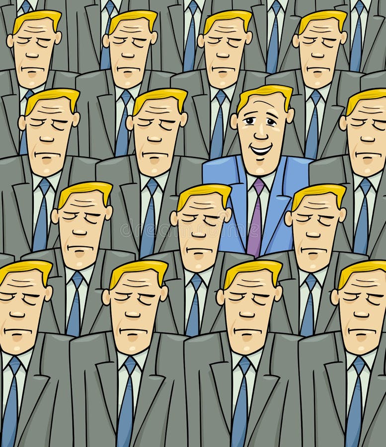 Happy Man In The Sad Crowd Stock Vector Illustration Of Business 35043794