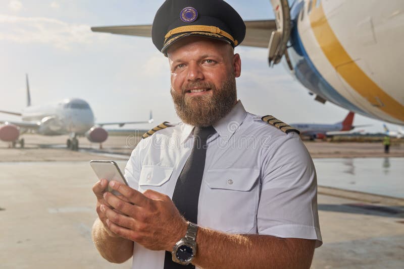 Happy Man Sending Messages before Starting the Flight Stock Image ...