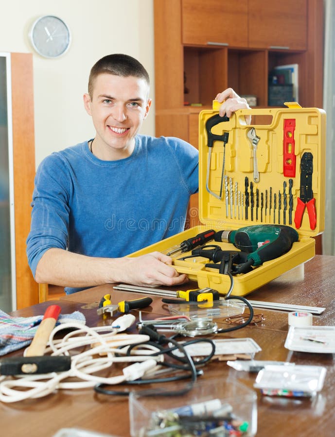 Happy Man with Set of Working Tools Stock Photo - Image of caucasian ...