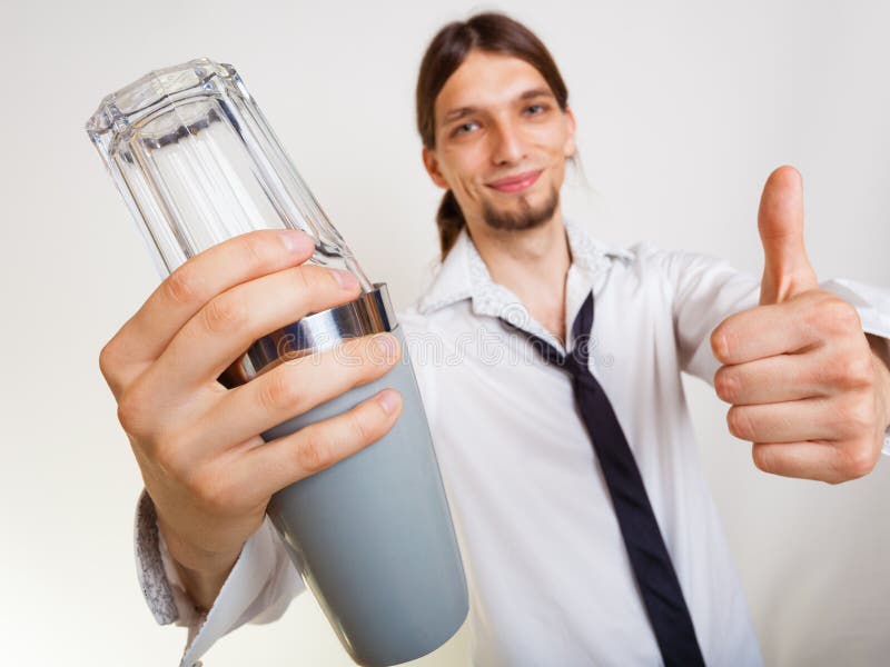 Happy Man with Shaker Making Cocktail Drink Stock Image - Image of ...